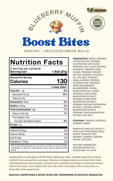 Blueberry Muffin BOOST BITES Snack Balls – Buoyant Brands Inc.
